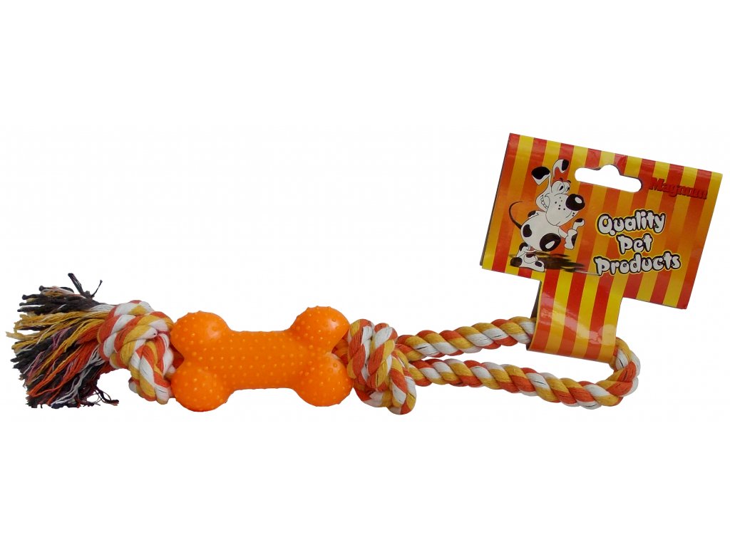 Hračka pro psa Přetahovadlo Bavlna TPR Kost oranžová :: Nejlepší pro psa